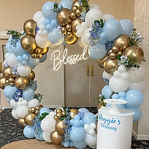 Beliueyes OH Baby Balloon Garland Arch Kit 135pcs Gold White Light Blue Balloons for Bridal Shower Baby Shower Birthday Wedding Baptism Engagement Theme Party Decorations