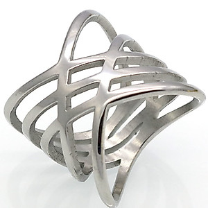 Jude Jewelers Stainless Steel Waved Braided Plain Wrap Promise Statement Party Ring (Silver, 8)