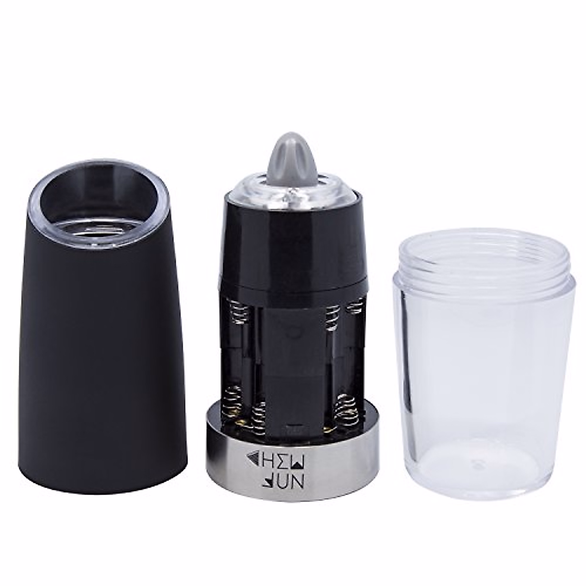 Gravity Salt and Pepper Mill with Adjustable Coarseness Automatic Pepper and Salt Grinder Battery Powered with Blue LED Light,One Hand Operated,Brushed Stainless Steel by CHEW FUN
