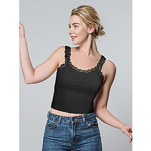 Sintege 3 Pcs Women's Lace Patchwork Tank Top Lace Camisole Tank Sleeveless Cami Crop Lacework Trim Y2k Tops(Large,Black, White, Gray)