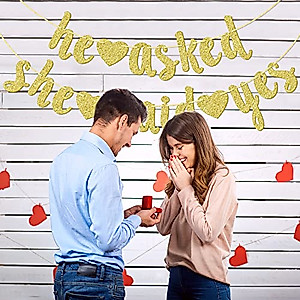 He Asked She Said Yes Gold Glitter Banner - Wedding, Engagement, Bridal Shower Party Decorations