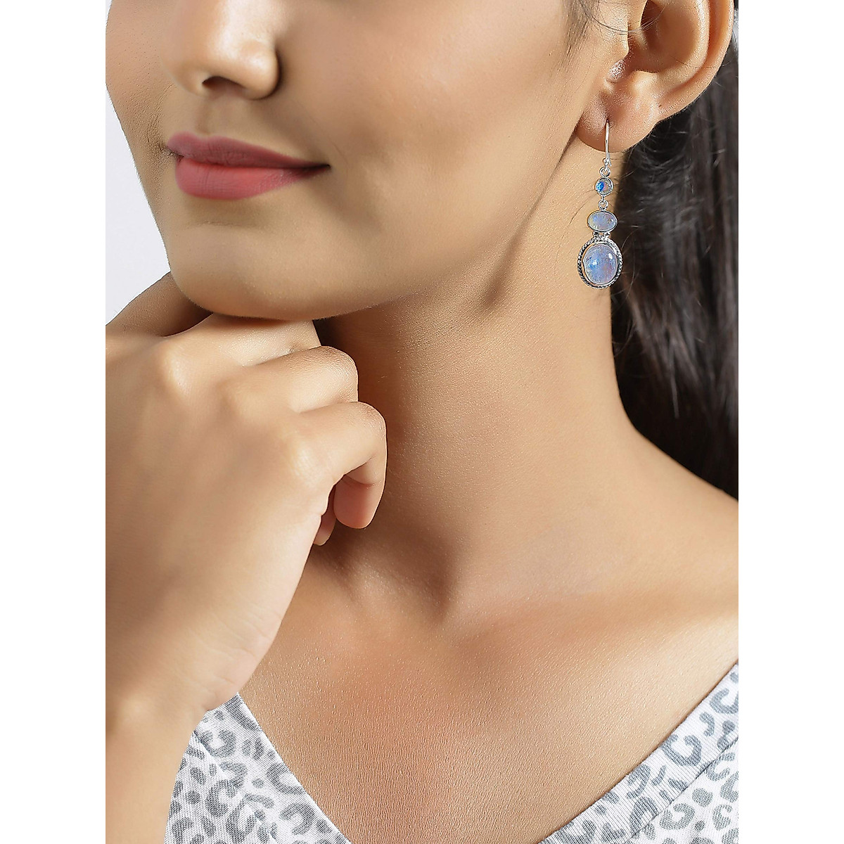 YoTreasure .925 Sterling Silver Natural Moonstone Dangle Earrings Jewelry