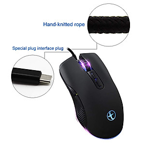 FIRSTMEMORY USB C Mouse Type C Ergonomic Wired Mouse RGB Gaming Mouse Optical Mice with Adjustable DPI 800/1600/2400/3200 Compatible with Notebook, PC, Laptop, MacBook and All Type-C Device (Black)