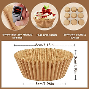 500pcs Standard Natural cupcake liners for baking,food grade cupcake wrappers,non-stick, greaseproof parchment muffin liners,by Bake Choice (500PCS Brown)