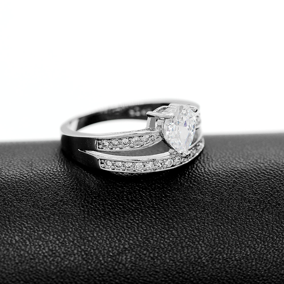 Uloveido Pear Cut Simulated Diamond Stack Rings with Micro Pave AAA Cubic Zirconia Eternity Band Wedding Jewelry Women Y457 (White, 6)