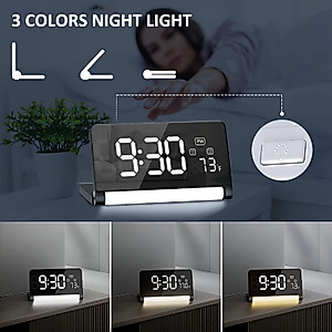 3 in 1 Alarm Clock, Digital Alarm Clock with Wireless Charging, 3 Colors Night Light, Large Display, Foldable Alarm Clocks for Bedrooms, Cool Stuff Alarm Clock