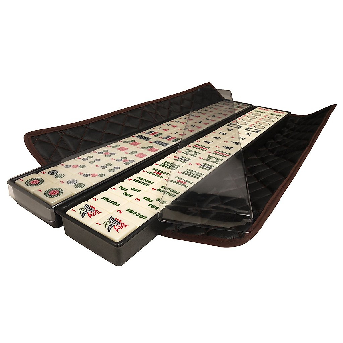 Linda Li New American Mahjong Set - 166 Premium Ivory Tiles, All-in-One Rack/Pushers, Brown Soft Bag - Classic Mah Jongg Game Set