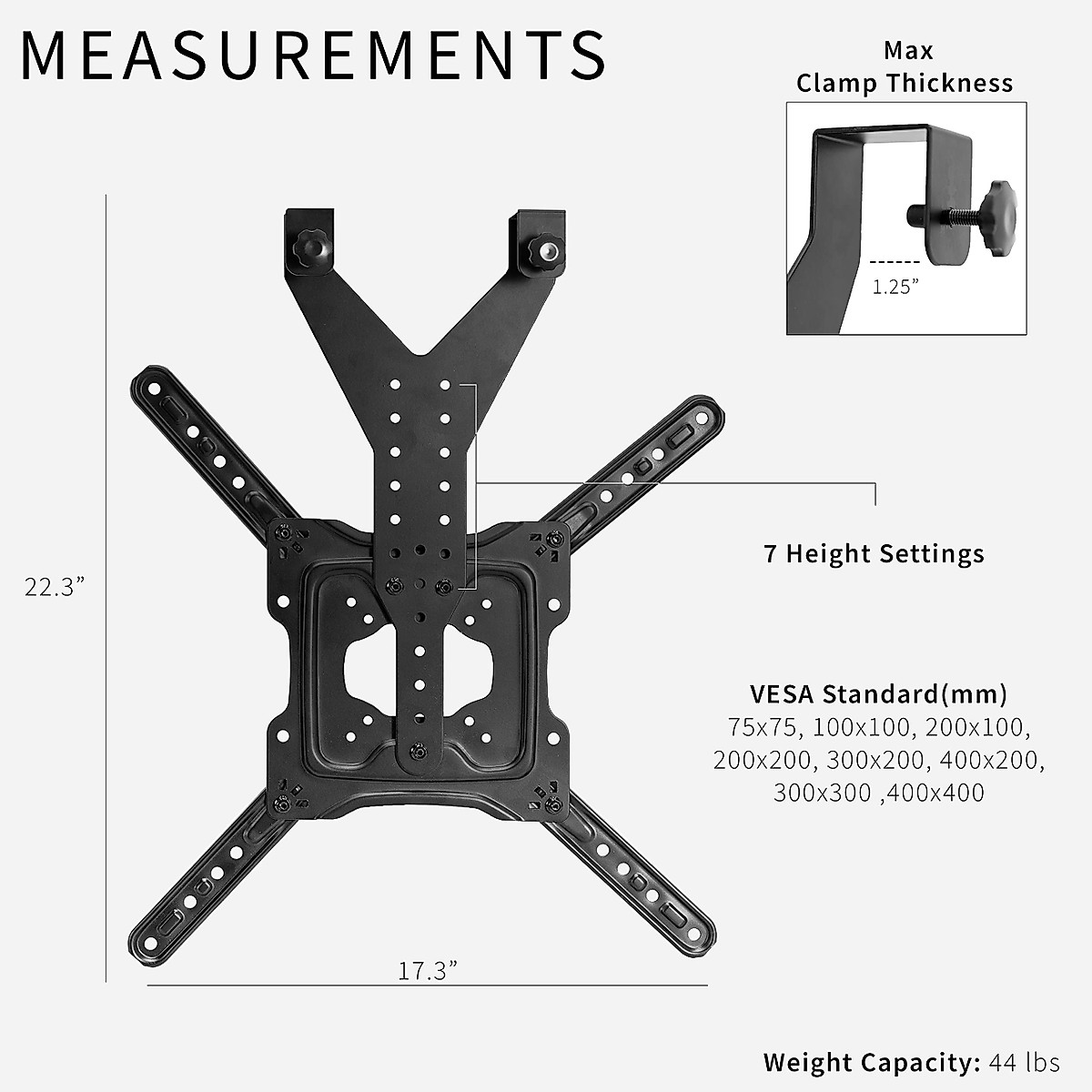 VIVO TV Hanger Bracket for 24 to 55 inch Flat and Curved Screens, Light Weight Steel Design, Height Adjustable Cross Bar, Loft Bed, Thin Door TV Mount, Max VESA 400x400, Black, MOUNT-TV01LB