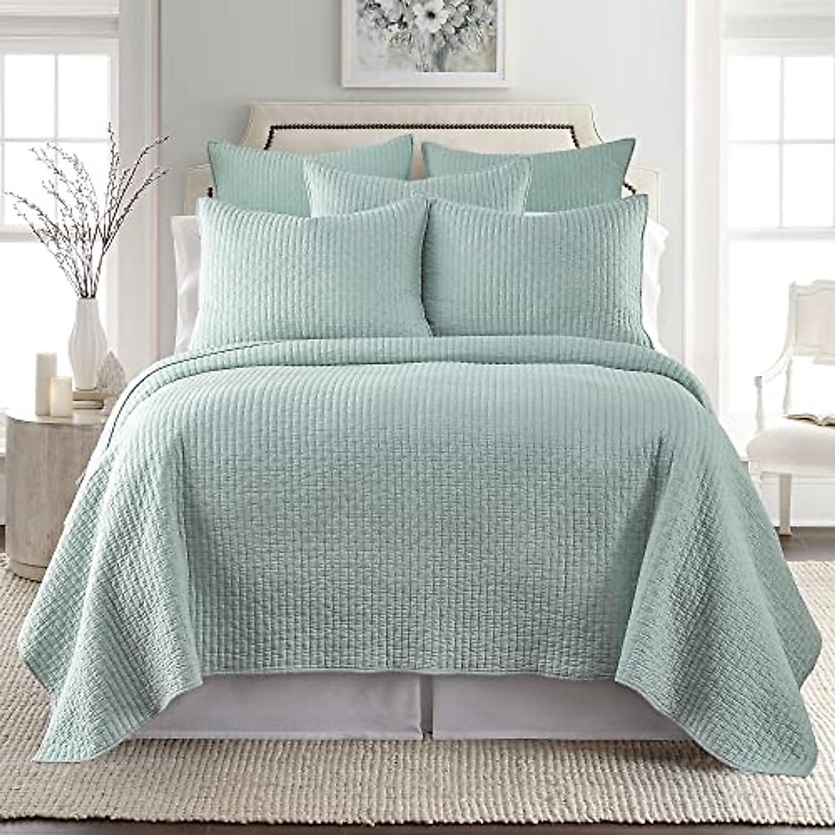Levtex Home - Cross Stitch Quilt Set - 100% Cotton - Twin/Twin XL Quilt (68x86in.) + 1 Standard Shams (26x20in.) - Blue Haze Quilt with Matching Stitching