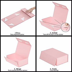 RYDDOY Pink Gift Box, 12x6x4'' Gift box for Presents with Lids Magnetic Closure Rectangle Collapsible for Bridesmaid Proposal Box, Wedding, Christmas, Halloween, Birthday Gift Packging