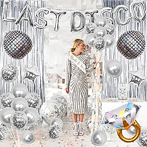 Last Disco Bachelorette Party Decorations Silver Last Disco Banner, Disco Ball Ring Balloons, Bride To Be Sash, Foil Fringe Curtain for Bridal Shower Retro 70s Bach Dance Music Festival Party Supplies