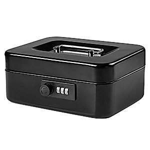 Jssmst Medium Cash Box with Combination Lock- Durable Metal Cash Box with Money Tray Black,7.87 x 6.3 x 3.35 inches, CB0701M