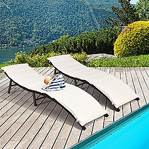 Tangkula 2 Pieces Patio Rattan Chaise Lounge, Outdoor Wicker Lounge Chair, Foldable Chaise Lounge, Suitable for Poolside, Garden, Balcony