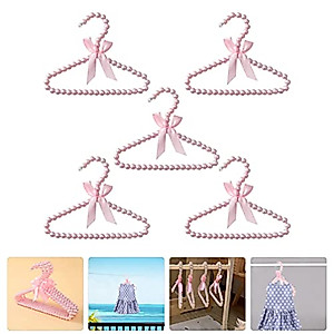 Toddmomy 5pcs Pink Pearl Beads Small Clothes Hangers Faux Pearl Beaded Garment Hangers with Ribbon Bowknot for Pet Dog Cat Baby Clothing Trousers Jeans Skirts