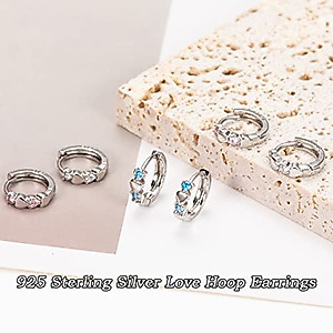 Double Love Heart Silver Huggie Hoop Earrings for Women Cubic Zirconia 925 Sterling Silver Cute Sleeper Earrings for Women