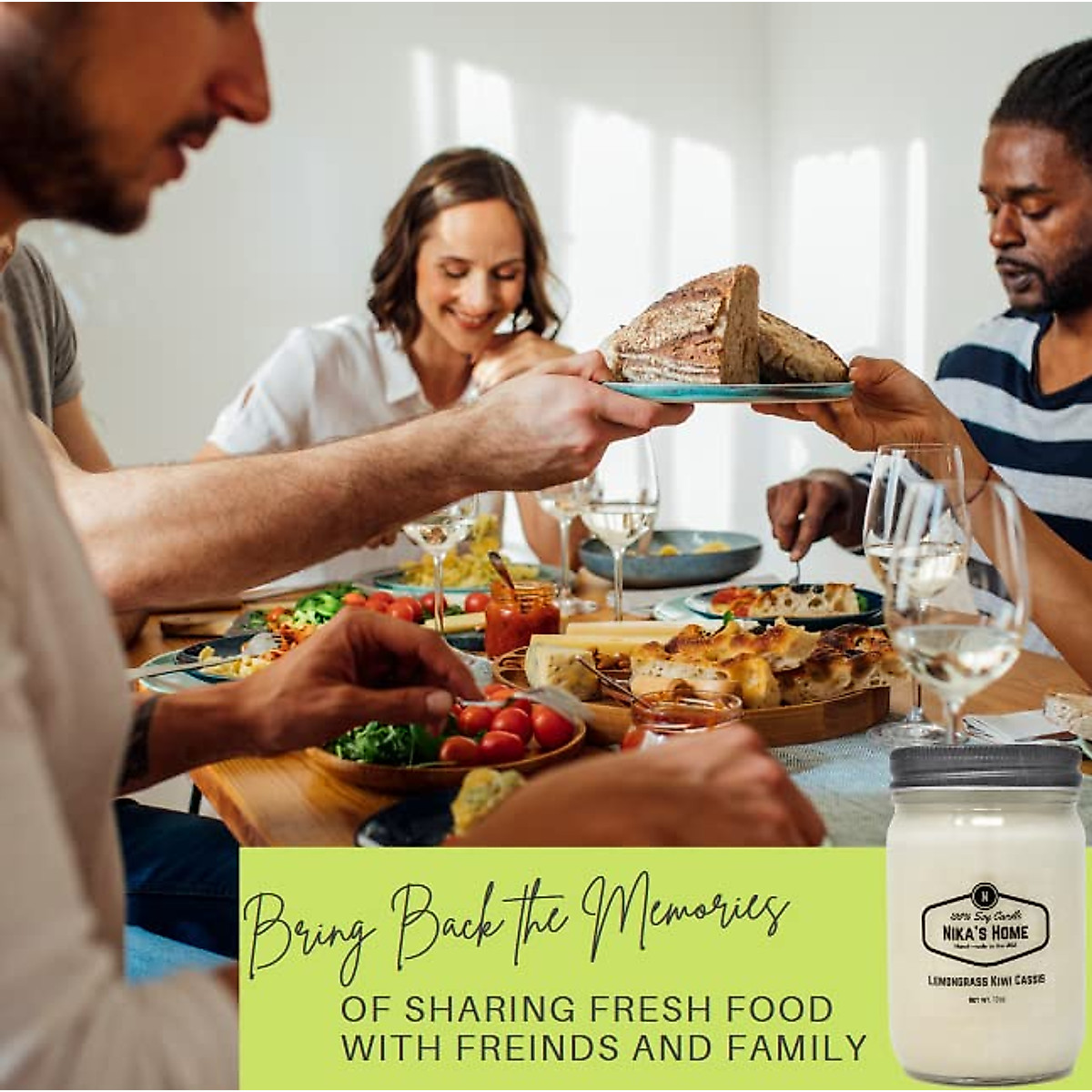 Nika's Home Lemongrass Kiwi Cassis Soy Candle 12oz Mason Jar Non-Toxic White Soy Candle-Hand Poured Handmade, Long Burning 50-60 Hours Highly Scented All Natural, Clean Burning Gift Décor