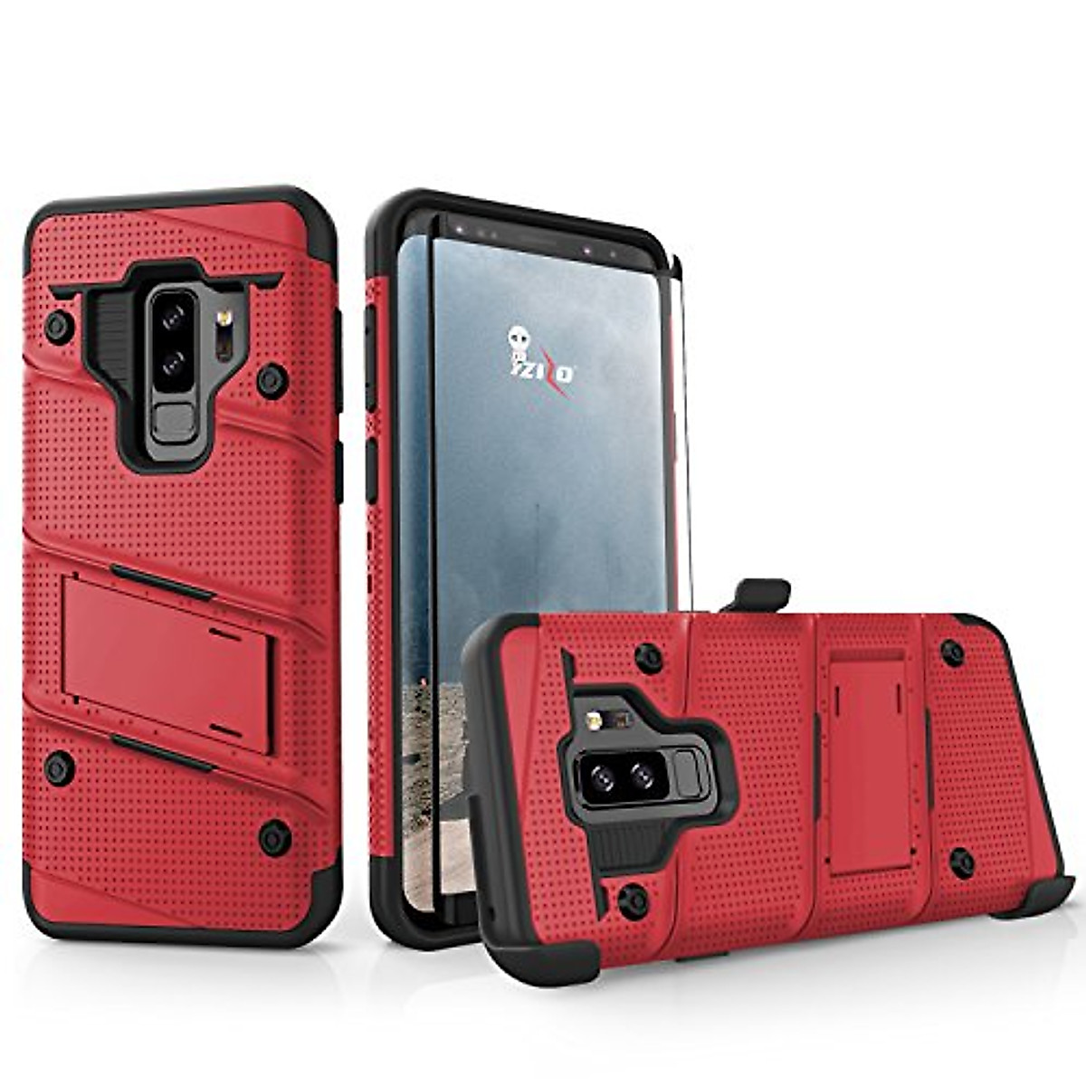 ZIZO Bolt Series for Samsung Galaxy S9 Plus Case Military Grade Drop Tested with Tempered Glass Screen Protector Holster RED Black