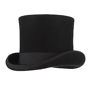 GEMVIE Men 100% Wool Mad Hatter Satin Lined Black Top Hats 6.7" High Topper Hat