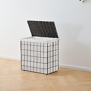 Mxfurhawa Laundry Hamper, 115.8L Laundry Basket with PP Lid, Clothes Hamper, with Divided Removable Liner Bag, Large Capacity Iron-Made Laundry Sorter Clothes Hamper for Bedroom,Bathroom (black)