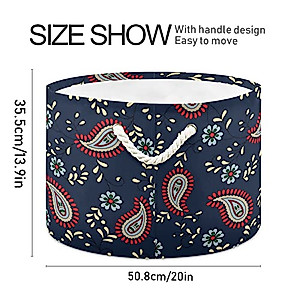 ALAZA Paisley Flowers Ethnic Pattern Storage Basket Gift Baskets Large Collapsible Laundry Hamper with Handle, 20x20x14 in