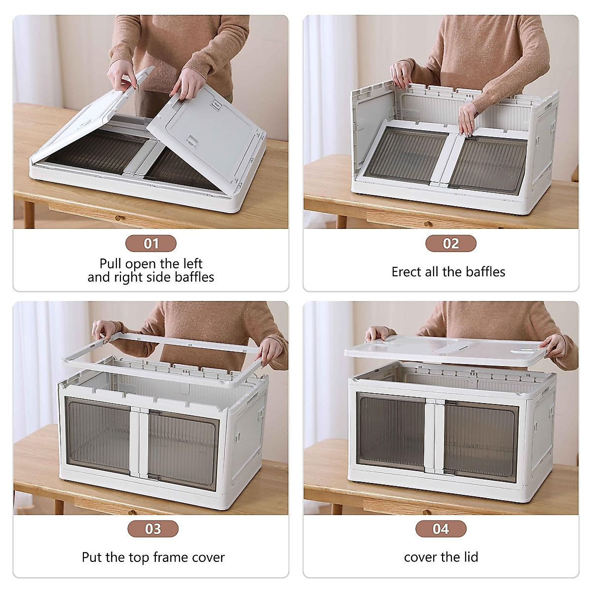 Juoe 1Pc Storage Bins with Lids,Plastic Stackable Storage Bins Open Front/Side/Top,Collapsible Storage Cabinet with Wheels for Closet Shelf,Room,Bedroom,Office,Home,Dorm,Toy