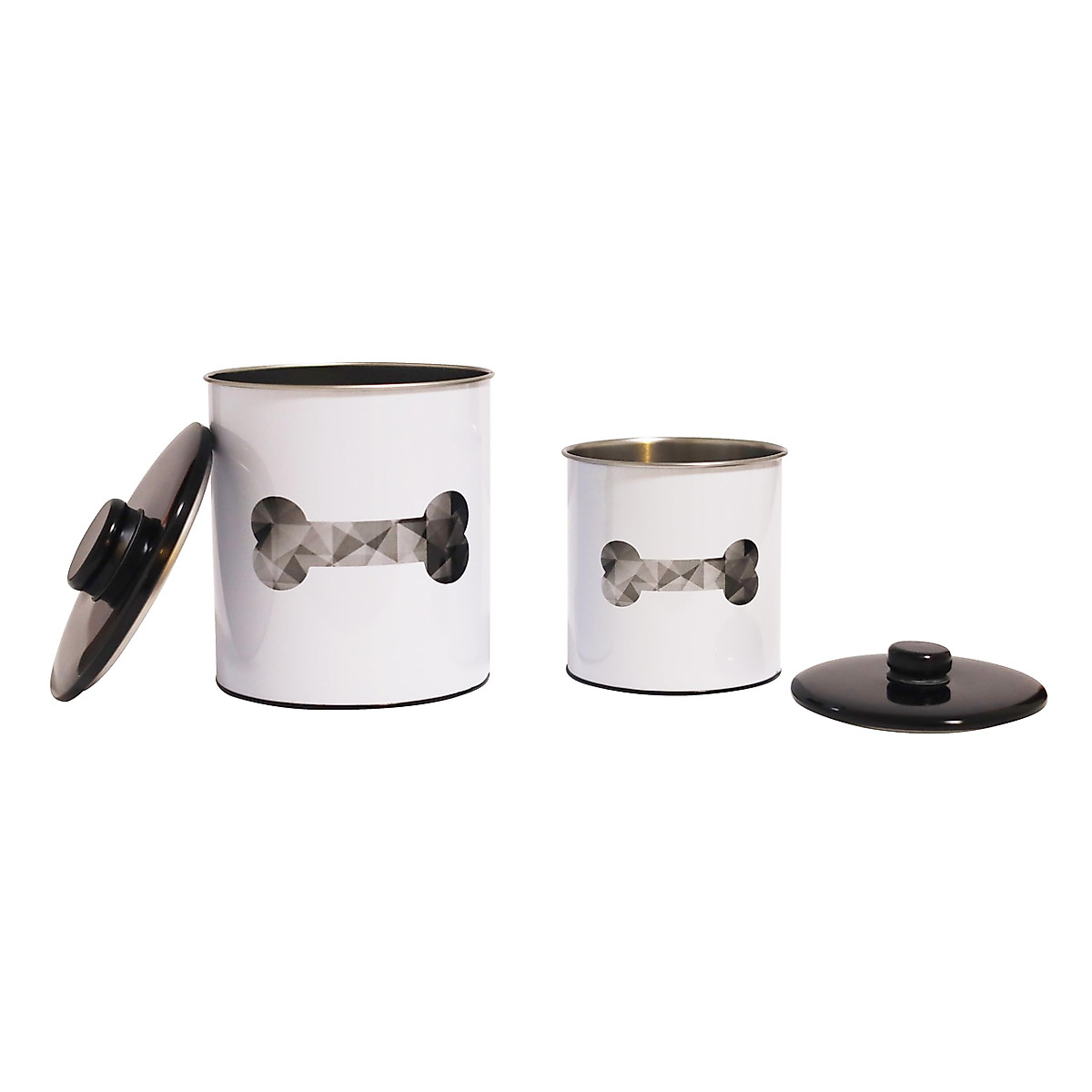 Define Marvelous 2pc Set Dog Treat Container with Lid, Round Tin Dog Treat Storage Jar for Countertop (Bone)