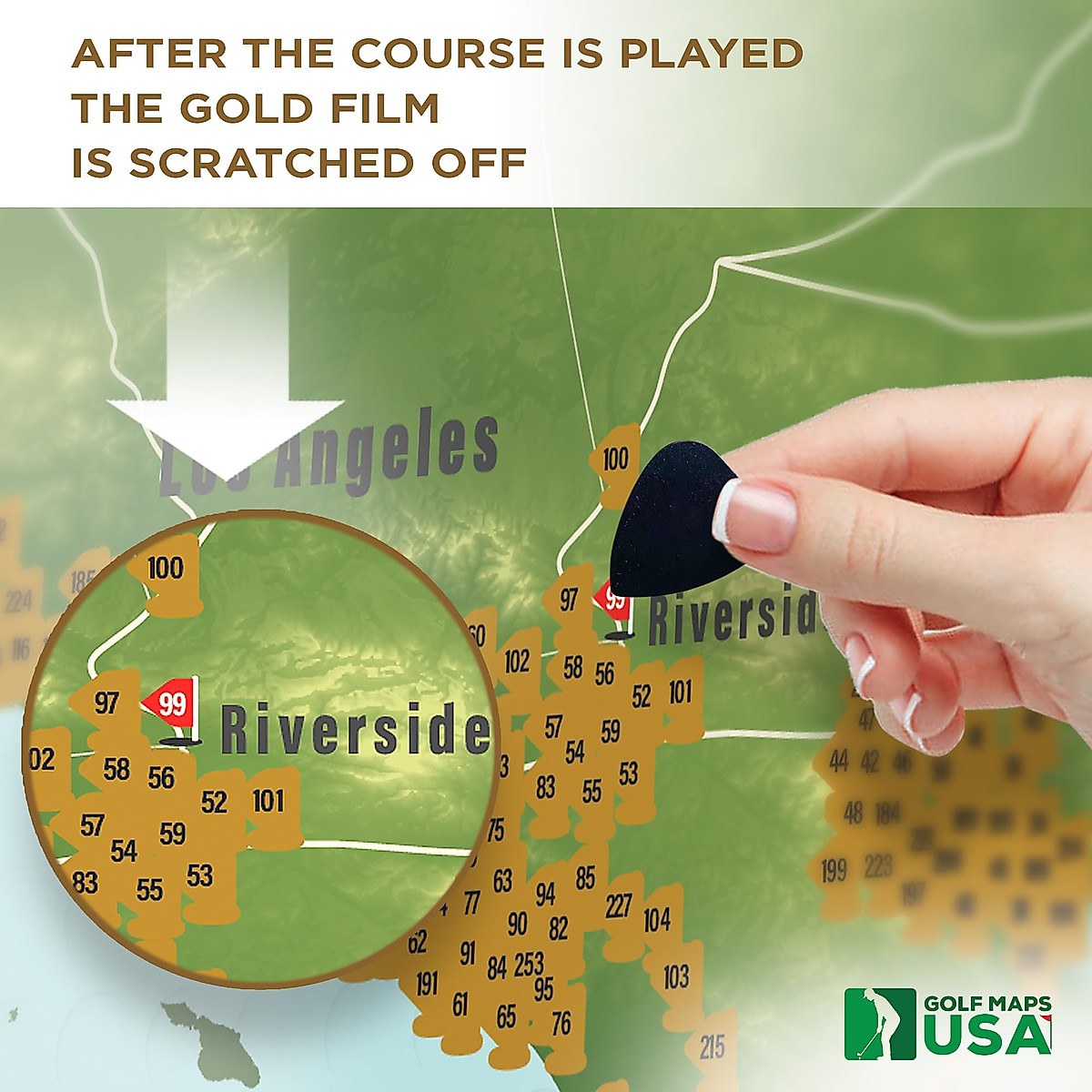 Golf Maps USA California State Golf Scratch Map with 278 Courses - Scratch-Off Golf Print with Eye-Catching Red Flags - Golfing Wall Decor - Unique Poster Gift for Golfers (Updated June 2023)