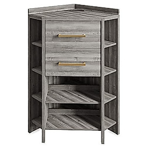 BELLEZE Corner Cabinet with USB Ports and Outlets, Corner Table with 2 Storage Drawers and 10 Shelves, Store and Organize Home Furniture for Bedroom, Living Room Small Space - Sonoma (Gray)