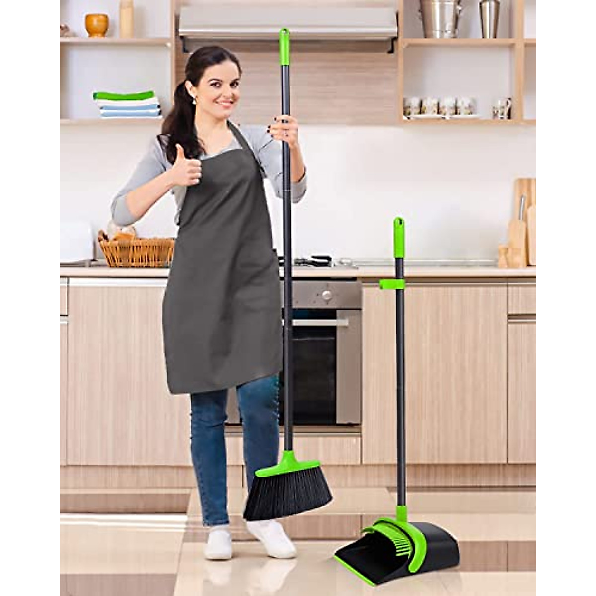 Broom and Dustpan Set, Broom and Dustpan, Broom and Dustpan Set for Home, Upgrade 52" Long Handle Broom with Stand Up Dustpan Combo Set for Office Home Kitchen Lobby Floor Use, Dust pan and Broom Set