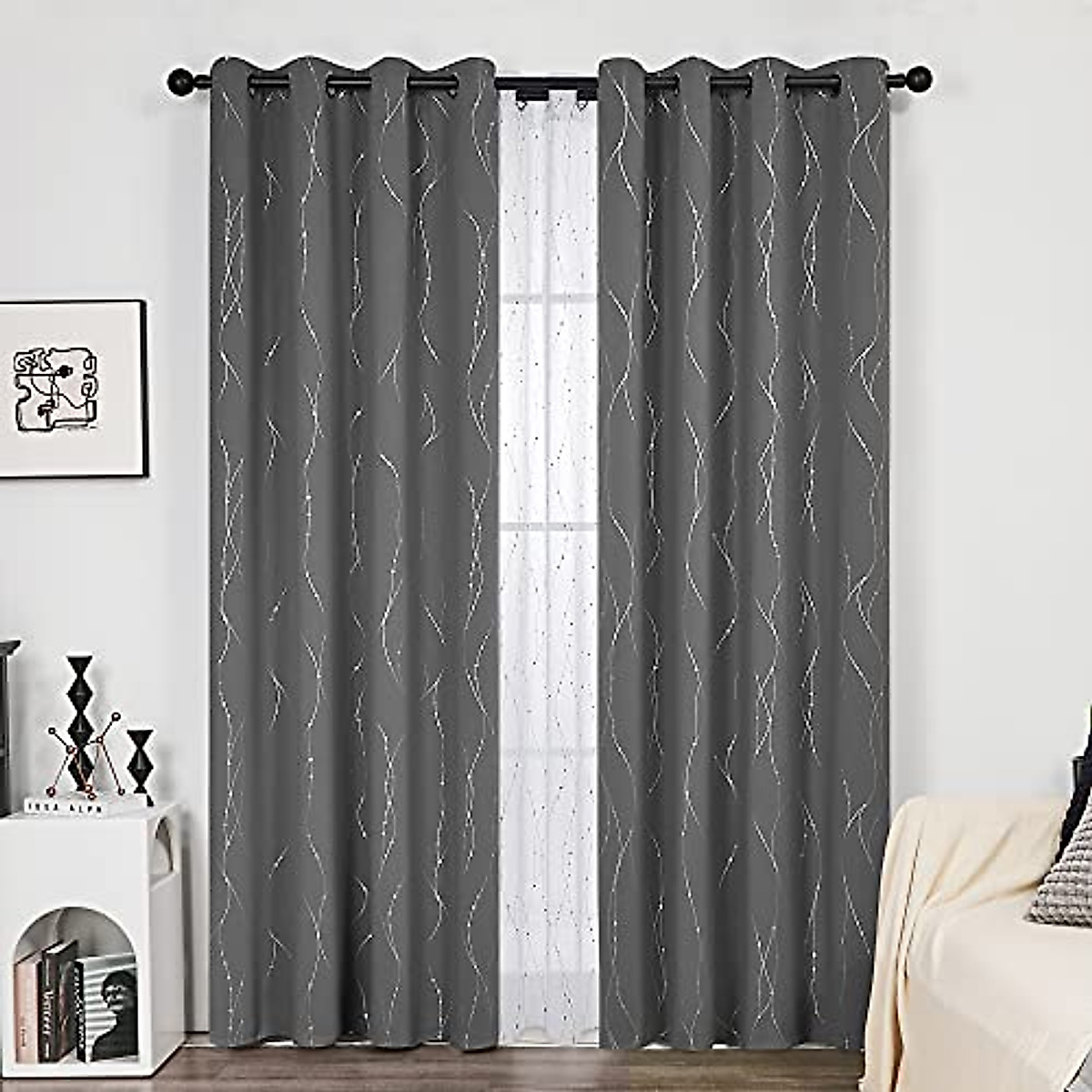Deconovo Blackout Curtains for Bedroom 84 Inches Long, Black Out Curtains for Bedroom Windows, Thermal Insulated Curtain Drapes Grey (52W x 84L Inch, Grey, 2 Panels)