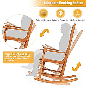 Giantex Rocking Chair 3 Piece Set Wooden W/Two Wood Conversation Chairs and Accent Table for Backyard Porch Poolside Lawn Wooden Rocker Set