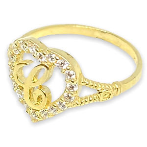 12 MM LONG LADIES TWO TONE HEART INITIAL CURSIVE ALPHABET LETTER RING REAL 10K YELLOW GOLD 4009 (J)