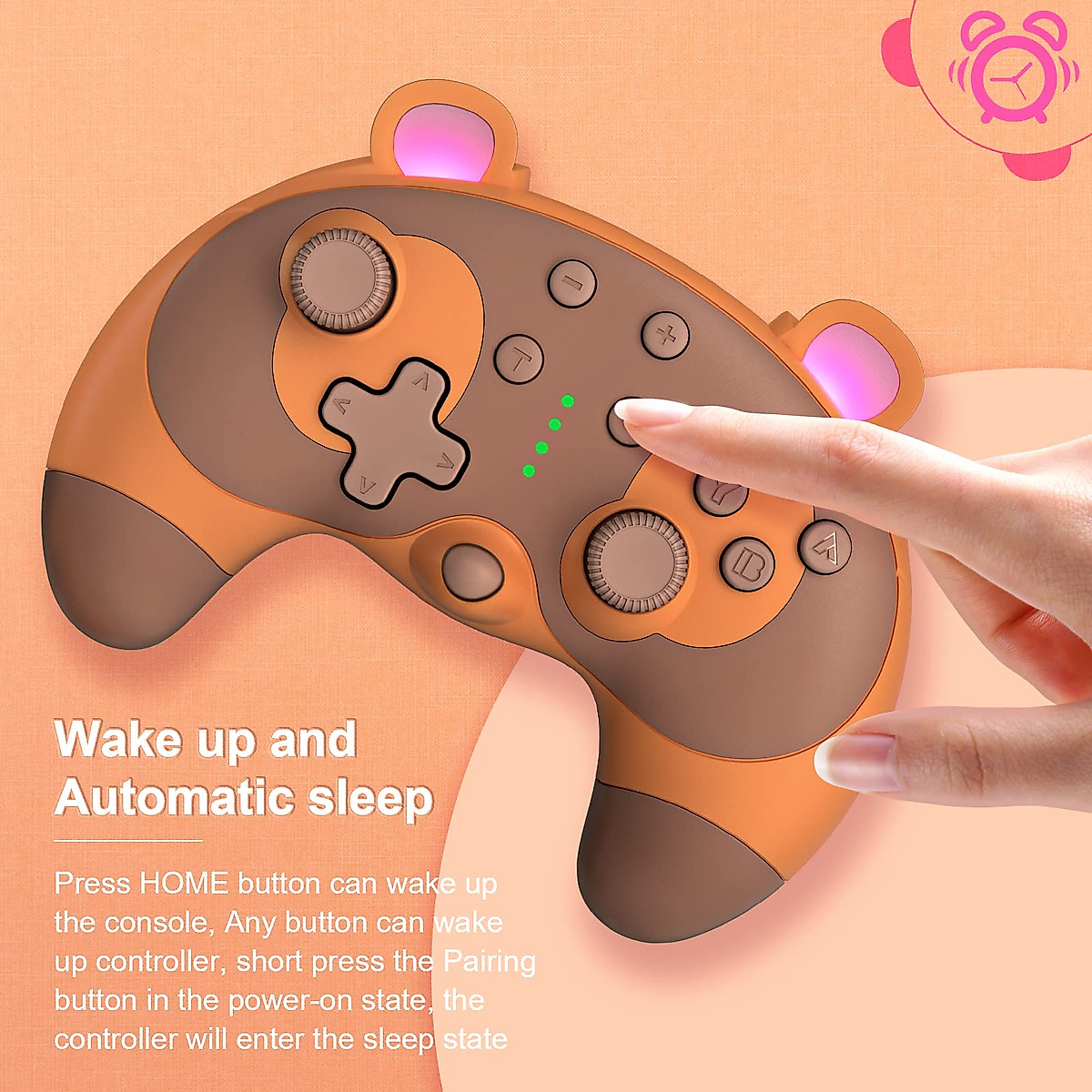 PowerLead Switch Controller - Cute Raccoon Animal Wireless Switch Controller for Switch Lite/OLED/PC, Switch Pro Controller Remote Gamepad Joystick with Turbo/Motion Control/Wake-up, Vibration