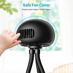 SMARTDEVIL Portable Clip on Stroller Fan, 3000mAh for Baby, 3 Speed Battery Operated Personal Desk Fan with Flexible Tripod, Mini Handheld Fan for Car Seat, Treadmill, Camping (Black(3000mAh))