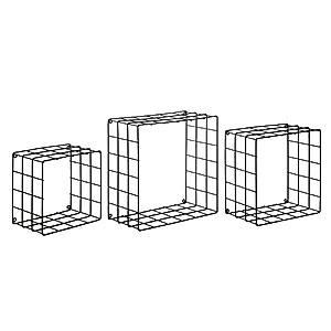 MyGift Modern Matte Black Metal Wire Mesh Wall Mounted Square Shadow Box Style Floating Display Shelves, Set of 3-11 inch, 10 inch, 8 inch