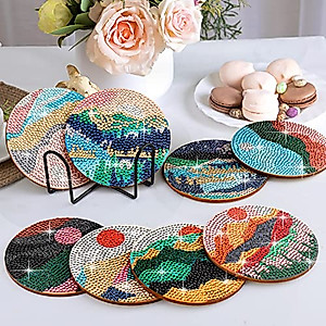 BABORUI 8Pcs Landscape Diamond Art Coasters, Small Diamond Art Kits for Adults Beginners, Diamond Art Kits for Boho House Decor