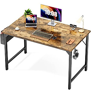 Sweetcrispy Computer Desk Small Office Desk 40 Inch Writing Desks Small Space Desk Study Table Modern Simple Style Work Table with Storage Bag and Iron Hook Wooden Desk for Home, Bedroom