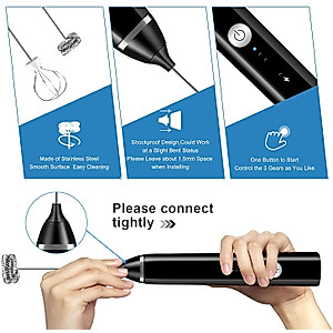 Fivtyily Milk Frother Handheld Rechargeable Foam Maker for Lattes, Electric Drink Mixer with 2 Whisks for Bulletproof Coffee, Mini Foamer for Cappuccino Frappe Matcha Hot Chocolate,16 Pcs Art Stencils