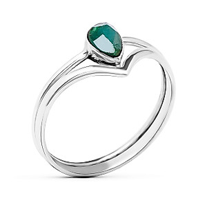 Koral Jewelry Created Emerald Ethnic Vintage Gipsy Pear Stone Ring 925 Sterling Silver Tribal Boho Chic (9)