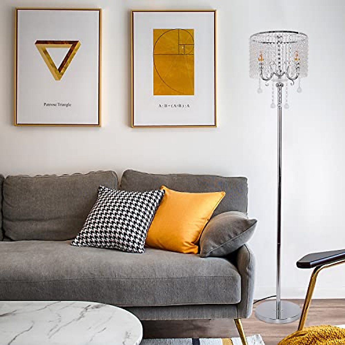 beaysyty Elegant Floor Lamp for Living Room Modern Crystal Stacked Ball Floor Lamp Bedroom Reading Chrome Finish Crystal Shade 2-Light