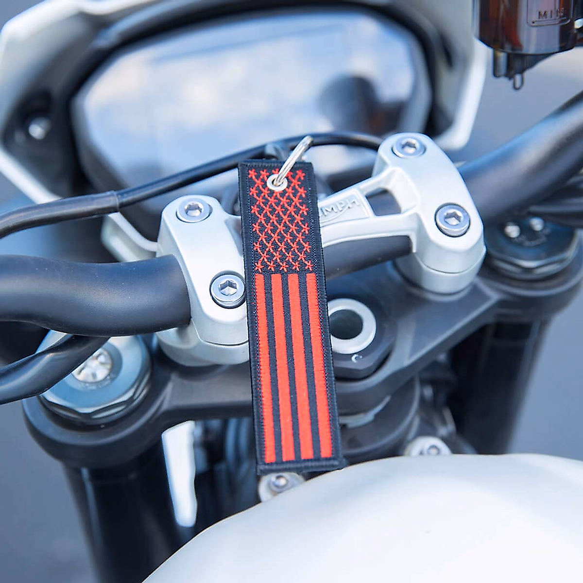 Flag Keychain Tag with Key Ring, EDC for Motorcycles, Scooters, Cars and Gifts (USA Red and Black)