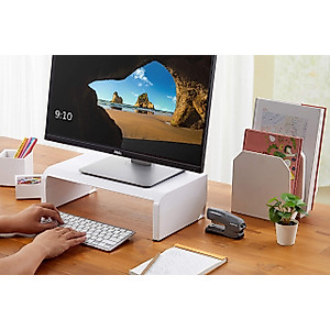 Bostitch Office Konnect Adjustable Monitor Stand Riser, 4 Height Adjustments, Built-In Cable Management, Rubber Feet - White