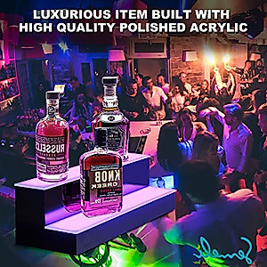 QUDEISB 16 Inch LED Lighted Liquor Bottle Display Shelf 2 Step Liquor Bottle Display with Remote Control 2 Tier Liquor Light Display for Commercial Home Bar Lighting