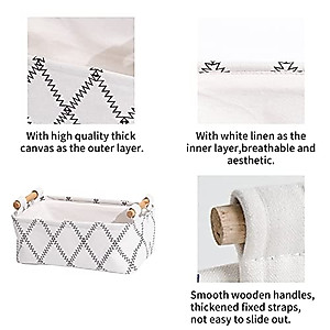 LUFOFOX Decorative Collapsible Rectangular Fabric Storage Bin Organizer Basket with Wooden Handles for Clothes Storage, 11"×7.1"×3.9", White