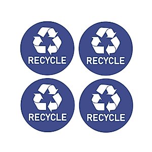 Recycle & Trash Stickers (Pack of 4) Indoor & Outdoor Decals Recycle & Trash Symbols Sticker 4 * 4 Inches (Blue Recycle)