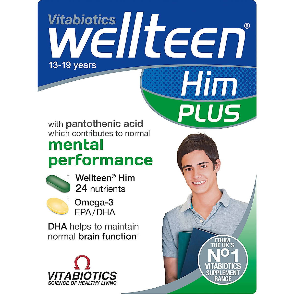 Vitabiotics Wellteen Him Plus Omega-3 - Maximum Nutritional Support for Teenagers and Young Men Ages 13-19 - 56 Tablets and Capsules