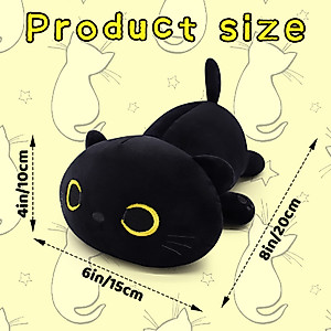 KOPHINYE Black Cat Plush Cat Stuffed Animal Toys, Cute Black Cat Plush Pillow Stuffed Cat Doll, 8inch Soft Black Cat Stuffed Animals Kawaii Home Decorations Birthday Gifts for Kids