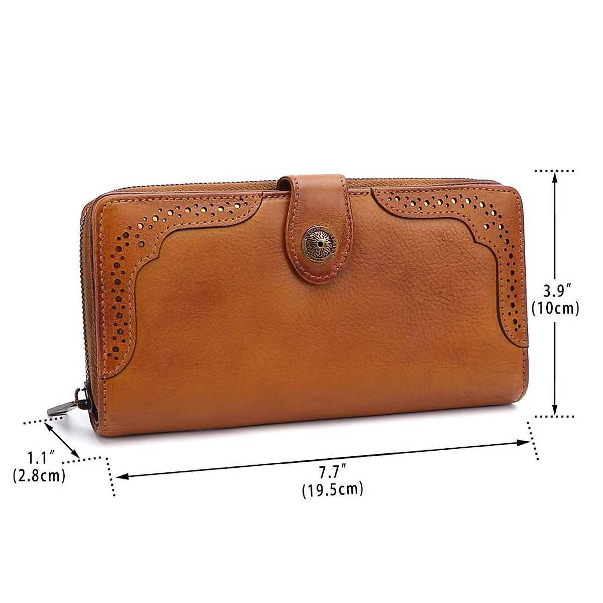 Women Wallet Genuine Leather Long Purse Zip Around Vintage Cowhide Handmade Clutch Card Holder Organizer (Brown)