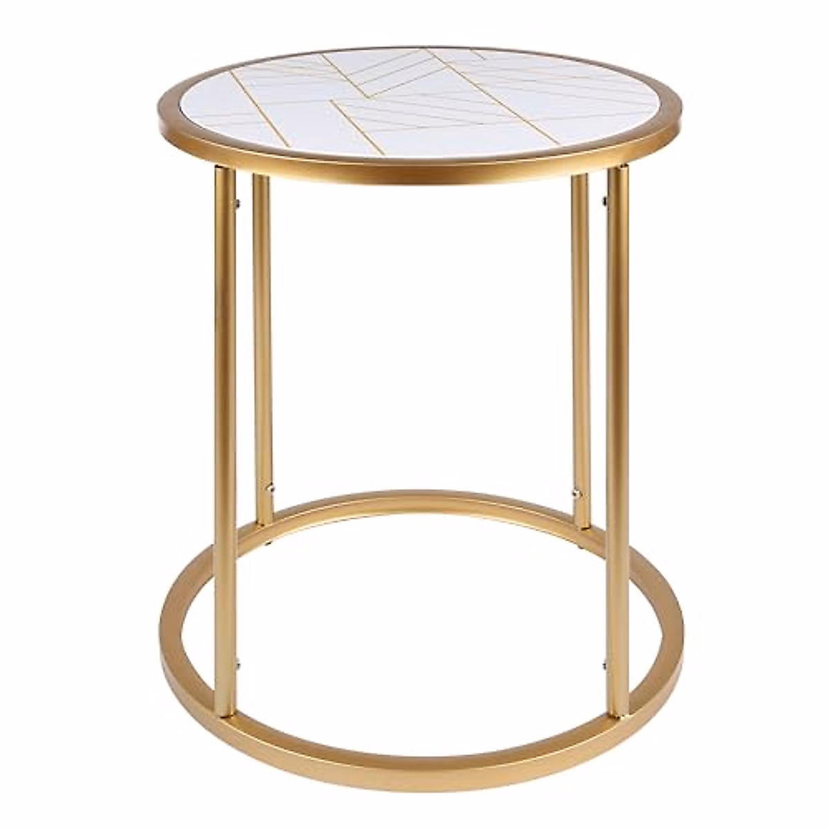 Canarm Harlo Glam End Table, Round Faux Marble & Gold, Metal Pedestal Base, 17.75" W x 21.25" H, Easy Assembly, Ideal for Living Room & Bedroom