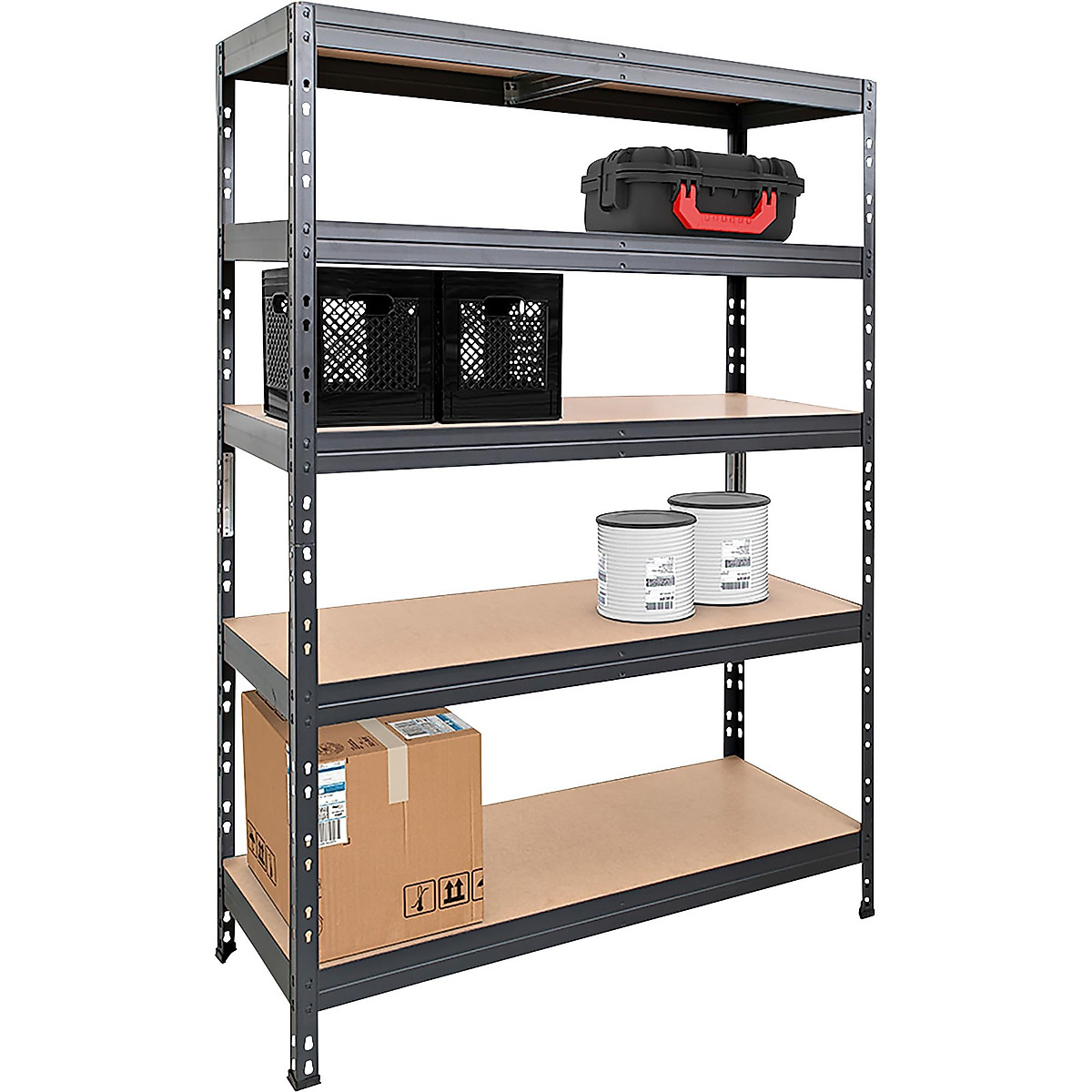 AR Shelving Heavy-Duty Garage Shelving, 5-Shelf Unit, 800-Lb. Capacity Per Shelf, 48in.W x 20in.D x 70in.H, Model# TR18S504KGGED9TG00